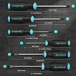 DURATECH 6-Piece Magnetic Screwdrivers Set, 3 Phillips and 3 Flat Head S2 Steel Screwdriver Set with 180° Rotating Storage Rack, Professional Cushion Grip Screw Drivers Tool Set