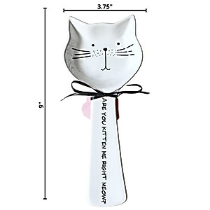 Home Essentials Cat Spoon Rest - Are You Kitten Me Right Meow - White Ceramic Cat Spoon Rest for Stove Top, 9''x3.9''x0.75''