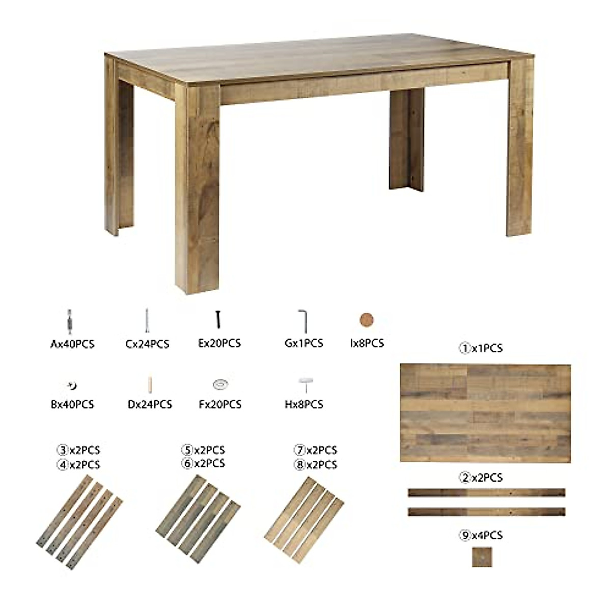 GIA Home Series 5pcs Modern Dining Set Include Rectangle 59"X35"X29.53" Mixed Oak Wooland Table and Four Plastic Chairs, Set of 5, Black/Golden