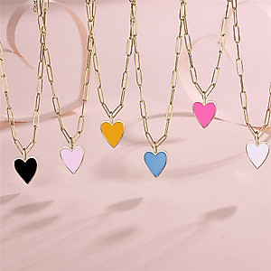 Meeran Heart Necklace for Women,Preppy Jewelry Dainty Paperclip Chain Necklace for Women,Cute Black Heart Preppy Necklaces 16+2 Inches