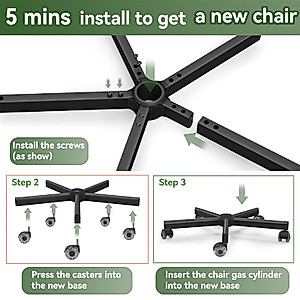 Office Chair Base Replacement : 25 inch Metal Desk Chair Base Replacement,Universal Gas Cylinder Hole and Casters Wheels Sockets,Unique Look to Decorate Your Office Chair (Black)