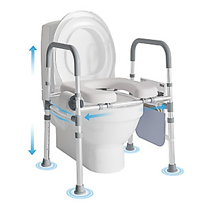 Raised Toilet Seat with Handles, Toilet Seat Risers for Seniors with Adjustable Height & Width, Up to 500 lbs, Elevated Stable Toilet Seat for Seniors, Handicapped, Pregnant, Fits Any Toilet