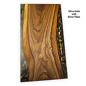 CUSTOM | Black Walnut Live Edge Epoxy River Resin Serving Charcuterie Board | Wood Rustic Serving Tray | Birthday Wedding Housewarming gift (Large 12"X24", 18 Mermaid Dust/NO FLAKE)