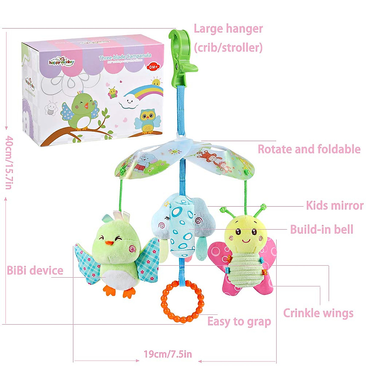 YOYIKER Car Seat Toys for Babies 0-6 Months, Stroller Toys & Hanging Toys for Babies 6-12 Months, Carseat Toys for Infants, Plush Rattle Toys for Boys Girls