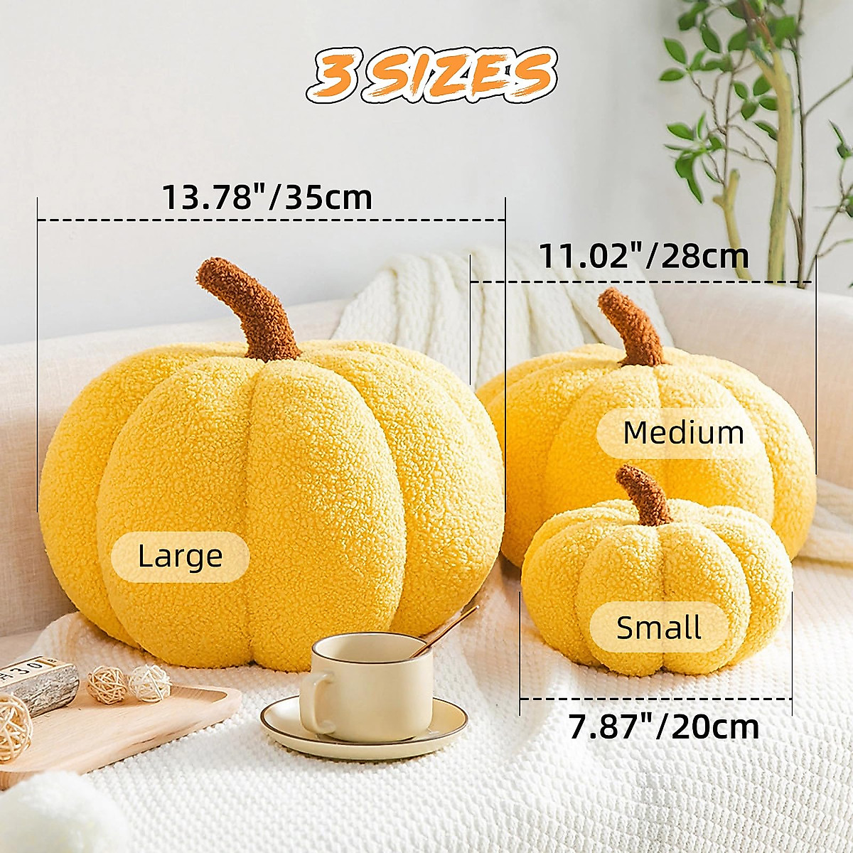 Eoieov Fall Pumpkin Decoration Pillows for Bed Sofa Plush Pumpkin Pillows Halloween Decorations for Home Couch Car and Bedroom Playroom,Caramel,11"
