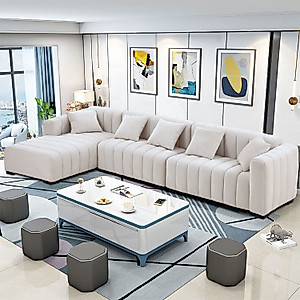 JURMALYN 139" Modern Sectional Sofa for Living Room, Beige L-Shaped Upholstered Couch with Left Chaise, Large Velvet Sofa for Home Office -Beige