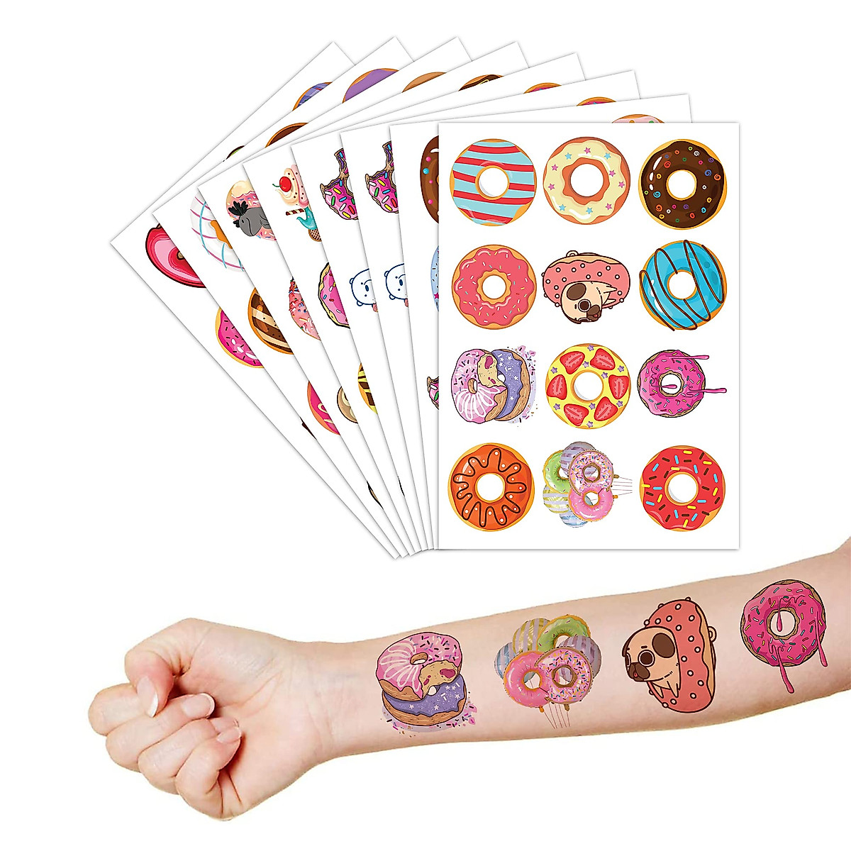 Donut Temporary Tattoos Birthday Party Decorations Supplies Party Favors 96PCS Tattoos Stickers Cute Kids Girls Boys Gifts Classroom School Prizes Themed Christmas