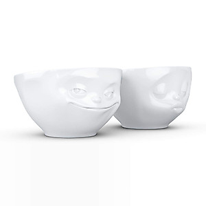 FIFTYEIGHT PRODUCTS TASSEN Medium Porcelain Bowl Set No. 1, Grinning & Kissing Face, 6.5 oz. White (Set of 2 Bowls)