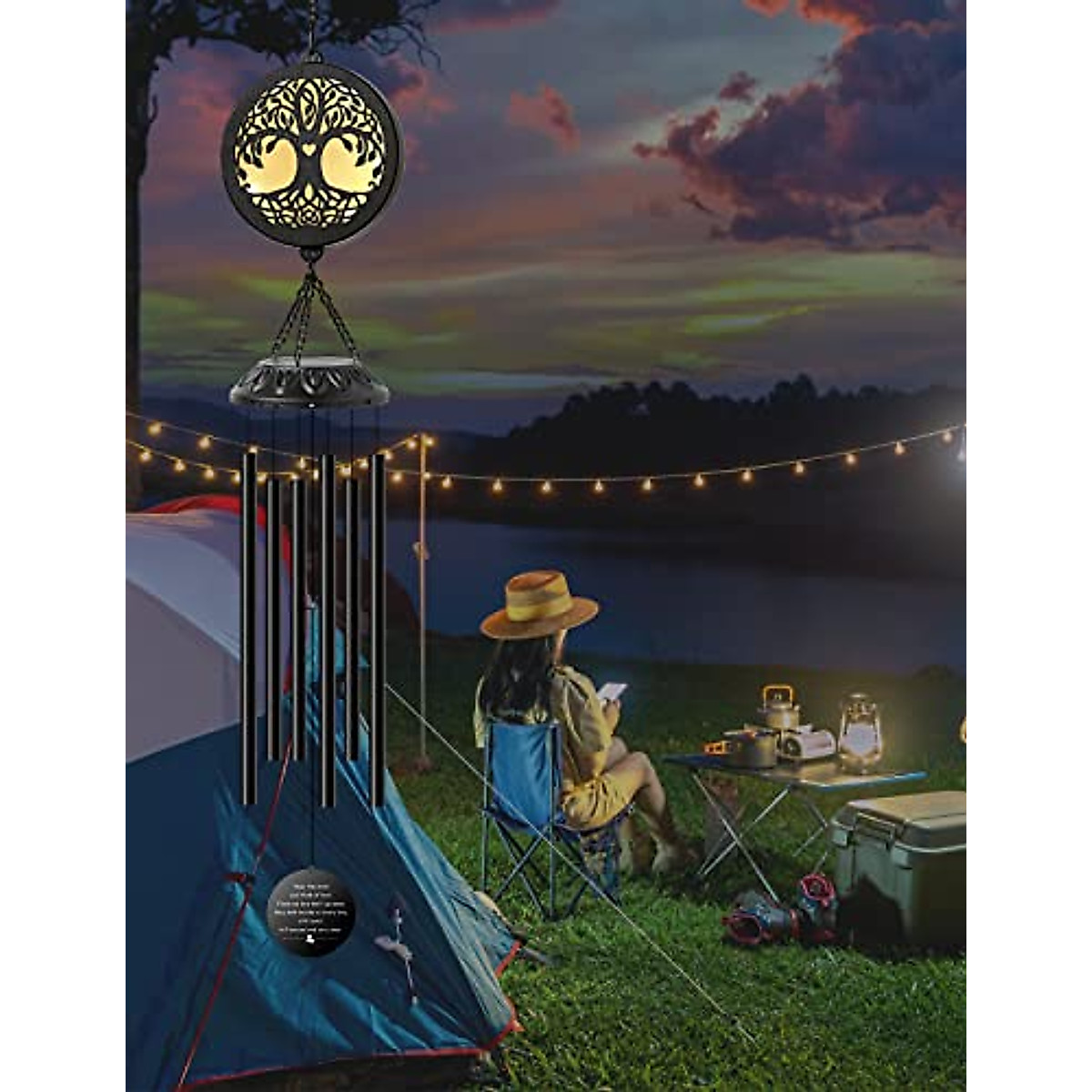 SUNGIRLS Solar Tree of Life Wind Chimes, Memorial Wind Chimes Lost Loved Ones Engraved Tree of Life, Sympathy Wind chimes Gift for Mother, Wife,Grandma Solar Wind Chimes Garden Home Yard Hanging Decor