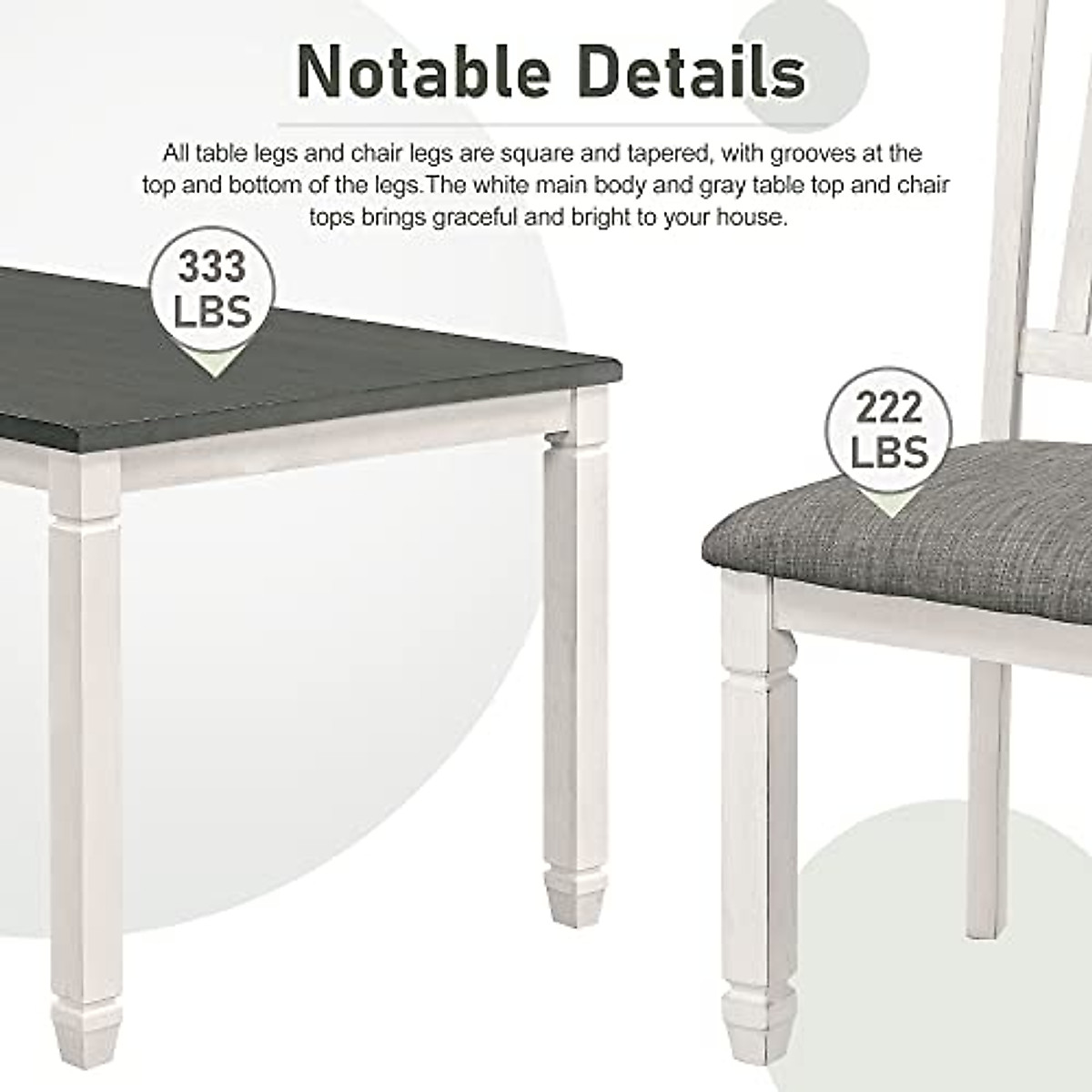 LUMISOL Farmhouse 7 Pice Dining Table Set with 6 Upholstered Chairs Solid Wood Kitchen Dining Set for Dining Room/Living Room Furniture