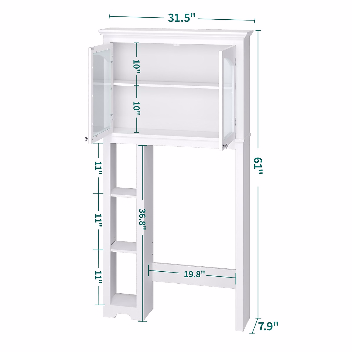 YITAHOME Over The Toilet Cabinet for Bathroom Storage, Above Toilet Shelf Bathroom Organizer Cabinet with Side Storage Rack, Adjustable Shelf and Double Doors for Restroom, Laundry, White