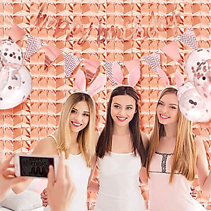 2 Packs 3.3x6.6 Feet Foil Fringe Curtains, UNIIDECO Metallic Rose Gold Birthday Square Sequin Tinsel Photobooth Photo Backdrop, Bridal Wedding Engagement Bachelorette Party Decorations Streamers