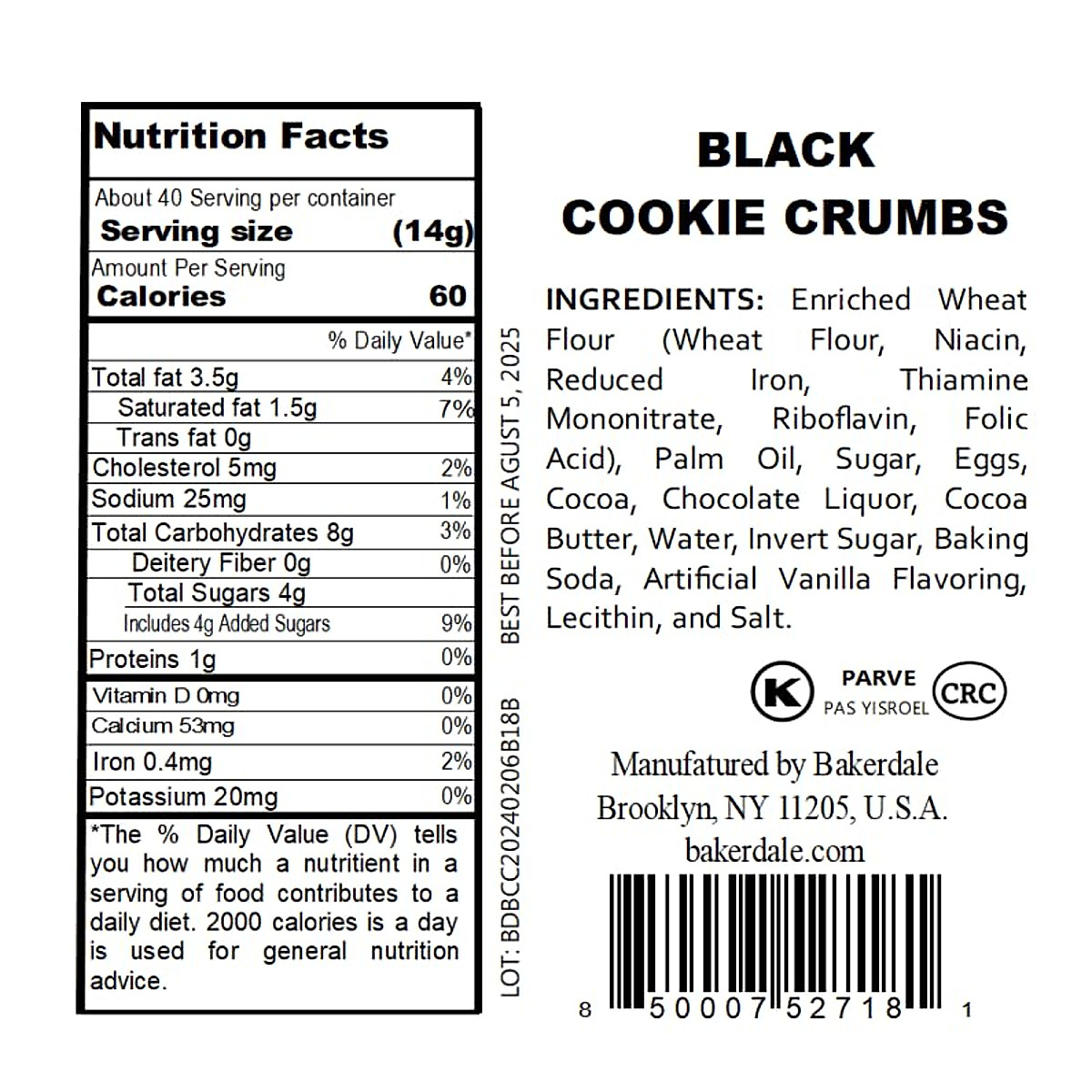 Bakerdale Black Cookie Crumbs Chocolate Dirt for Crust, Garnish, and Toppings, 20 ounce pouch