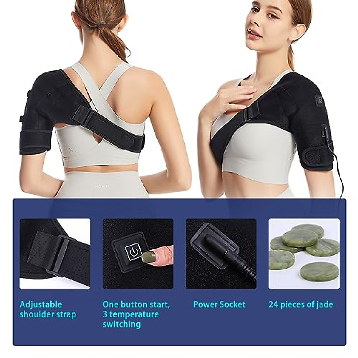 Shoulder Heating Pad,Jade Heated Shoulder Wrap for Rotator Cuff Pain 3 Adjustable Heat