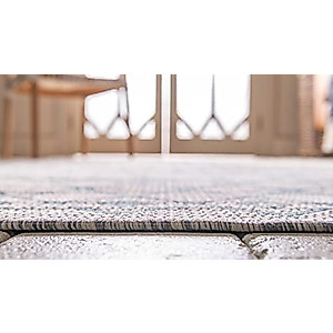 Unique Loom Outdoor Trellis Collection Area Rug - Tribal Trellis (7' 1" x 10' Rectangle, Light Blue/ Ivory)