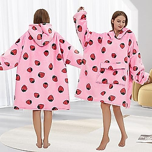 Fiosnow Strawberry Blanket Hoodies for Women and Men Adult Oversize Wearable Blanket Hoodies for Soft and Warm