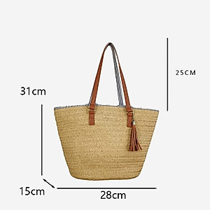 LDTDO Women Shoulder Bags Wicker Woven Handbags Handmade Summer Beach Travel Bag Female Large Capacity Tote Purse (Color : D, Size : 1)