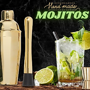 Premium 18pc Gold Bartender Set with Stand: Home Bar Accessories, Bar Cart Decor, Gold Home Decor, Bar Tool/Shaker Set, Drink Mixing Set, Gold Bartender Kit