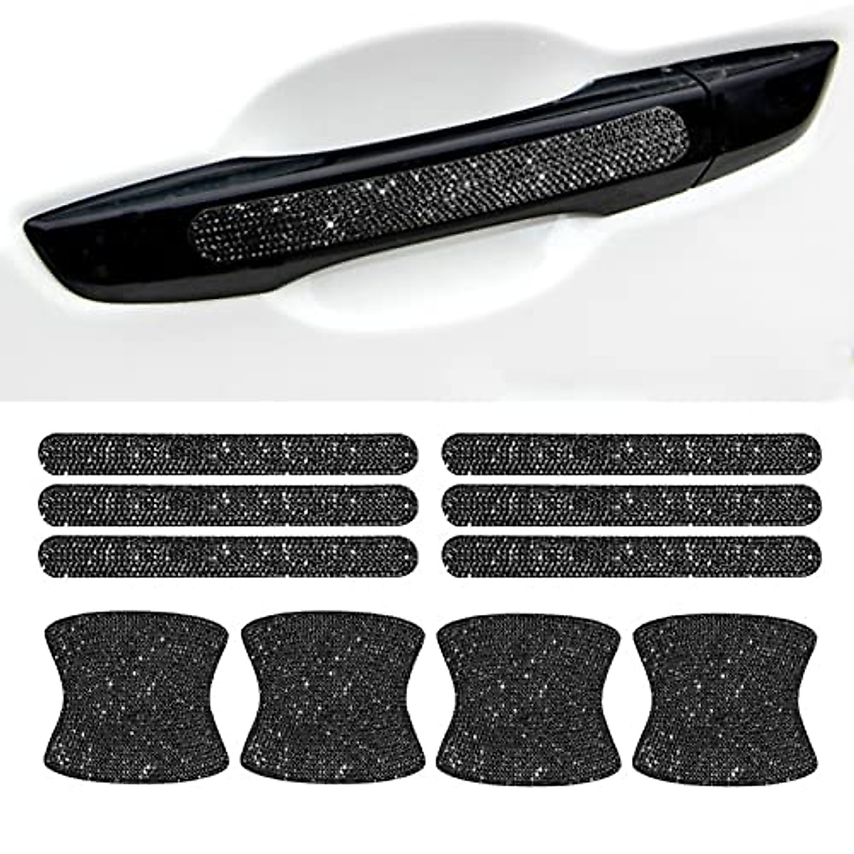 BetterJonny 10PCS Crystal Car Door Handle Scratches Protector, Rhinestone Car Door Handle Stickers Bling Car Door Handle Scratch Protector Stickers for Women and Girls Car Stickers (Black)