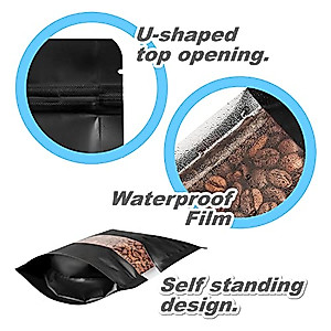 BAAGGNAA 110 Pack Stand up Matte Metallic Ziplock Bags with Clear Front Window Heat-Sealable Resealable Solid Color Pouches for Food Storage Containers Organizer(Black,6.3 * 9.4 inch,Pack of 110)