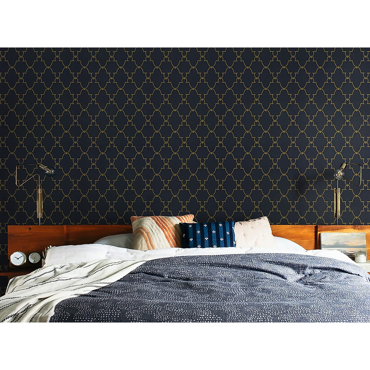 Timeet Peel and Stick Wallpaper Blue and Gold Contact Paper Geometric Wallpaper Self Adhesive Removable Wallpaper for Bedroom Living Room Wall Covering 17.7 "x 118.11"