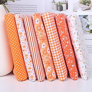14Pcs Cotton Craft Fabric, Quilting Patchwork Fat Quarter Bundles Quilt Sewing Orange Floral Fabrics for Craft DIY, 25x25cm