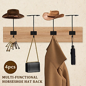 QUUREN Cowboy Hat Rack for Wall 4 Pack Rustic Metal Cowboy Hat Holder Cast Iron Cowboy Hat Hanger Western Horseshoe Hooks for Storage and Display at Closet Bedroom Living Room for Hats Coats Keys