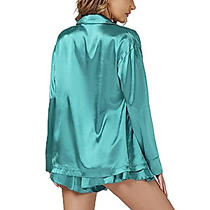 LYANER Women’s 3 Pieces Satin Cami Shorts Pajamas Rope Set Crop Sleepwear Lingerie Loungewear Set Turquoise Medium