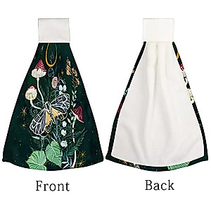 Kitchen Towel-Mushroom Moth Art Painting-Hand Towels Tie Towel Soft Microfiber Absorbent Washcloth Also for Bathroom Hand Sink Laundry Room RV Tabletop 2pcs