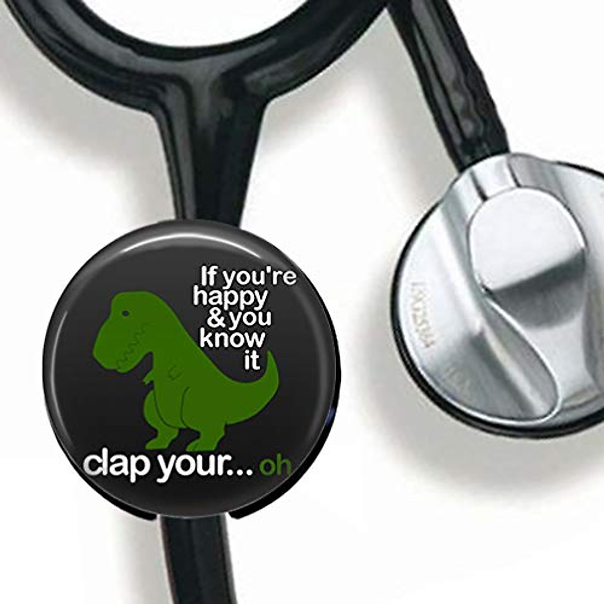 Cute Dinosaur Stethoscope Tag Personalized,Nurse Doctor Stethoscope ID Tag Customized, Medical Stethoscope Name Tag with Writable Surface-Black