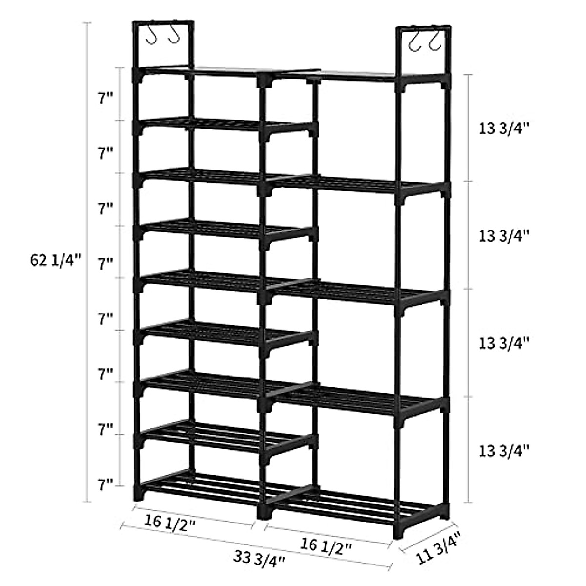 WOWLIVE 9 Tiers Shoe Rack Shoe Storage Shoe Organizer 30-35 Pairs Shoe Tower Unit Shelf Durable Metal Pipes with Plastic Connectors Stackable Cabinet Black(SSS2B9)