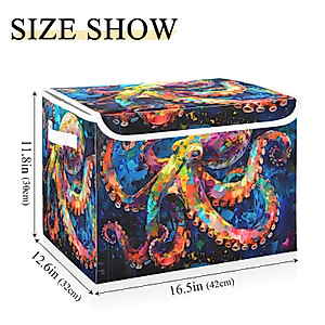YMGQYJ Oil Painting Animal Storage Cube with Lid Collapsible, Large Capacity Foldable Storage Basket Bin Organizer 16.5×12.6×11.8 inches