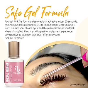 Forabeli Pink Gel Lash Remover for Eyelash Extensions, 15ml, Safe and Gentle Formula, Easy to Apply, Versatile and Efficient
