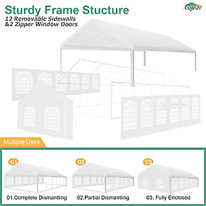 COBIZI 20x40ft Party Tent Heavy Duty, Wedding Tent, Event Tents For Parties, Carpas Para Fiestas With 8 Removable Sidewalls, 20x40 Tent with Built-in Sandbag, UV50+, Big Tent For Party, Carport, White