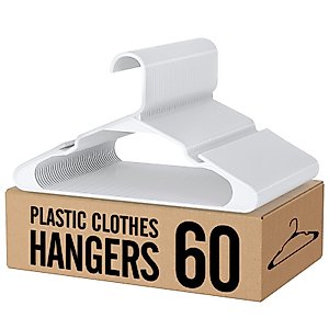 Smartor Plastic Hangers 60 Pack, Tubular Plastic Hangers, Space Saving Clothes Hangers Plastic, Slim Plastic Hanger Shirt Hangers for Clothes, Polo Shirts, Blouses and Short - White