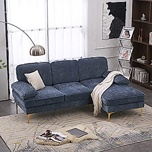 Karl home Sectional Sofa 83" L-Shape Sofa Couch 3-Seat Couch with Chaise ChenilleFabric Upholstered for Living Room, Apartment, Office, Dusty Blue