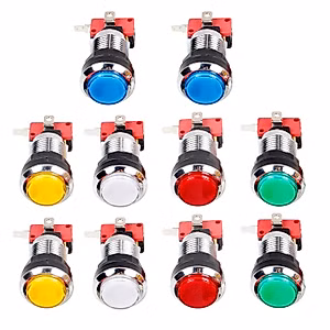 EG STARTS 10 Pcs/Lots Chrome Plating 30mm LED Illuminated Push Buttons with Micro Switch for Arcade Machine Games Mame Jamma Parts 12V Each Color of 2 Pieces