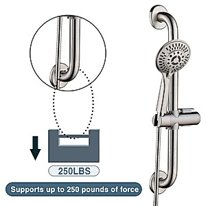 BRIGHT SHOWERS Stainless Steel Slide Bar Grab Rail Set Ada Compliant Includes Handheld Shower Head and 69-Inch Hose (Brushed Nickel)