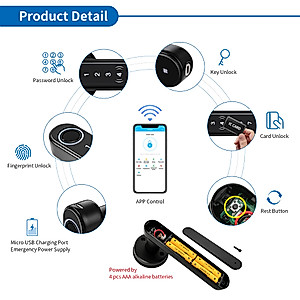 Smart Lock,CATCHFACE Fingerprint Door Lock Keyless Entry Door Lock Fingerprint Door Handle Biometric Door Lock with Fingerprint/TTlock App/Code/Key WiFi Door Lock for Front Door Home Airbnb(Black)