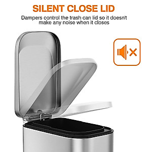 BETHEBEST 15 Liter/4 Gallon Trash Can with Soft Close Lid,Stainless Steel Trash Can with Removable Wastebasket, Step Trash Can for Bathroom,Kitchen,Office (Silver)