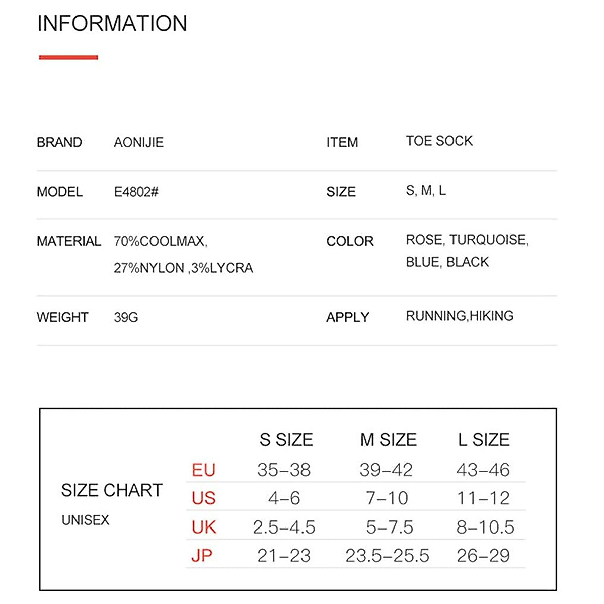 AONIJIE 3 Pair Sports Socks Multicolor Athletic Five Toe Socks for Men Women Running Hiking Basketball (Medium)