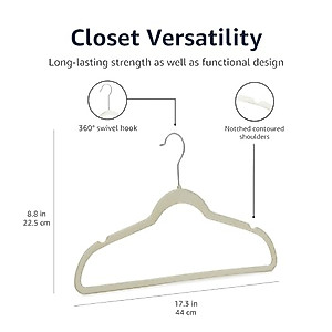 Amazon Basics Slim, Velvet, Non-Slip Suit Clothes Hangers, Ivory/Beige- Pack of 30