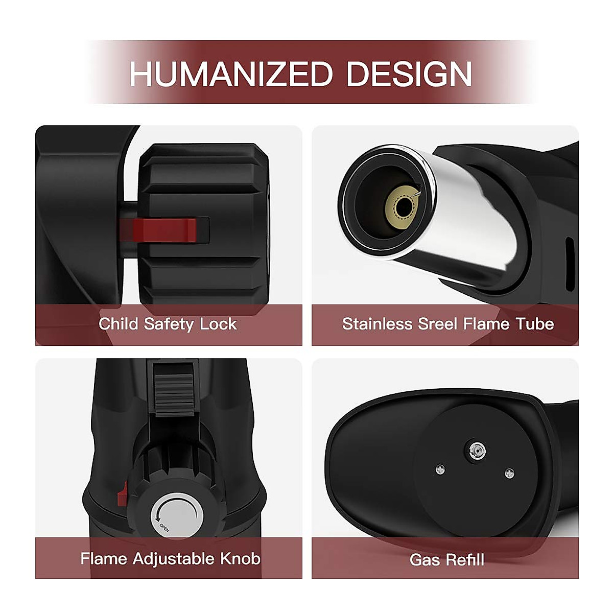 LNLEE Torch Culinary Cooking Torch for Creme Brulee Steak Baking, Refillable Professional Chef Kitchen Torch Lighters for Dab Rig Crafts Resin with Fuel Gauge Safety Lock Adjustable Flame (No Fuel)