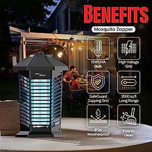 Gadget Geeks Mosquito Bug Zapper Outdoor & Indoor Electric, Mosquito Zapper, Fly Zapper Trap, Mosquito Killer with On Off Switch & 15W Replaceable UVA Bulb, 3500sq ft Large Range