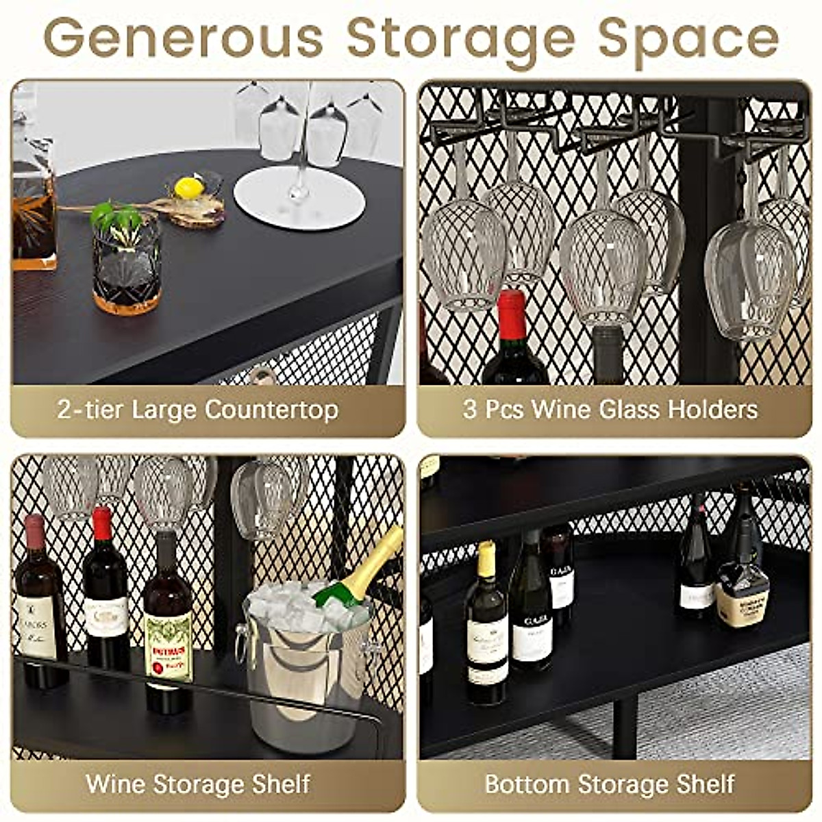 kepptory 43 Inches High Top Bar Table with RGB Smart Light, 4-Tiers Home Bar Cabinet with Footrest & Storage Shelves & Glasses Holder & Anti-Dump Metal Bar, Wine Cabinet for Home Kitchen Patio