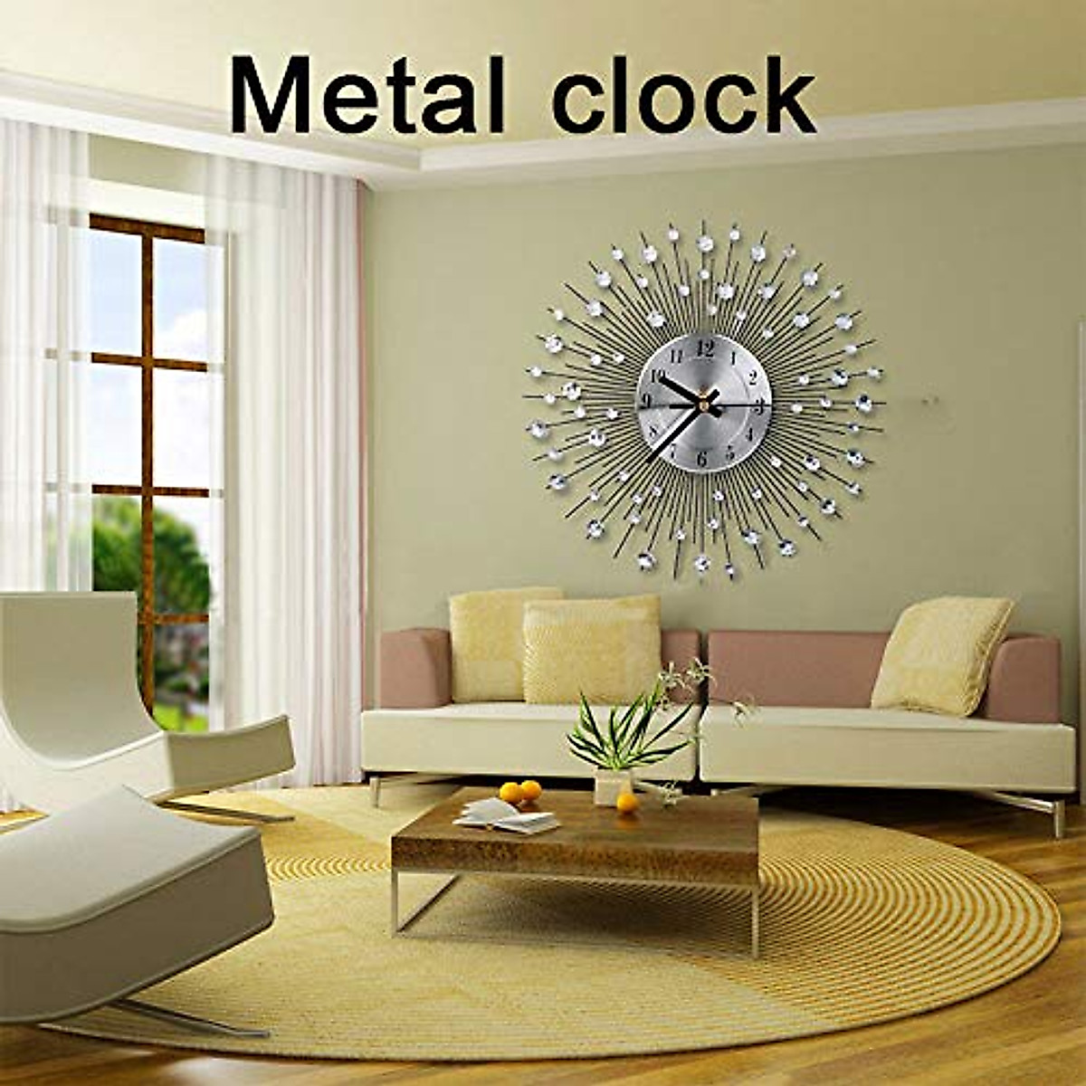 SOOTOP Crystal Wall Clock, Silver Mirror Diamond-Studded Metal Clock Decorative Wall Decor Clock Housewarming Gift for Decoration Bedroom Living Room
