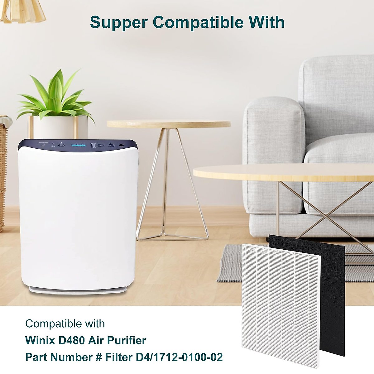 CERO D480 Replacement Filter D4 Compatible with Winix D480 Air Purifier, Item Number 1712-0100-00, 2 Grade Filter & 8 Activated Carbon Filters