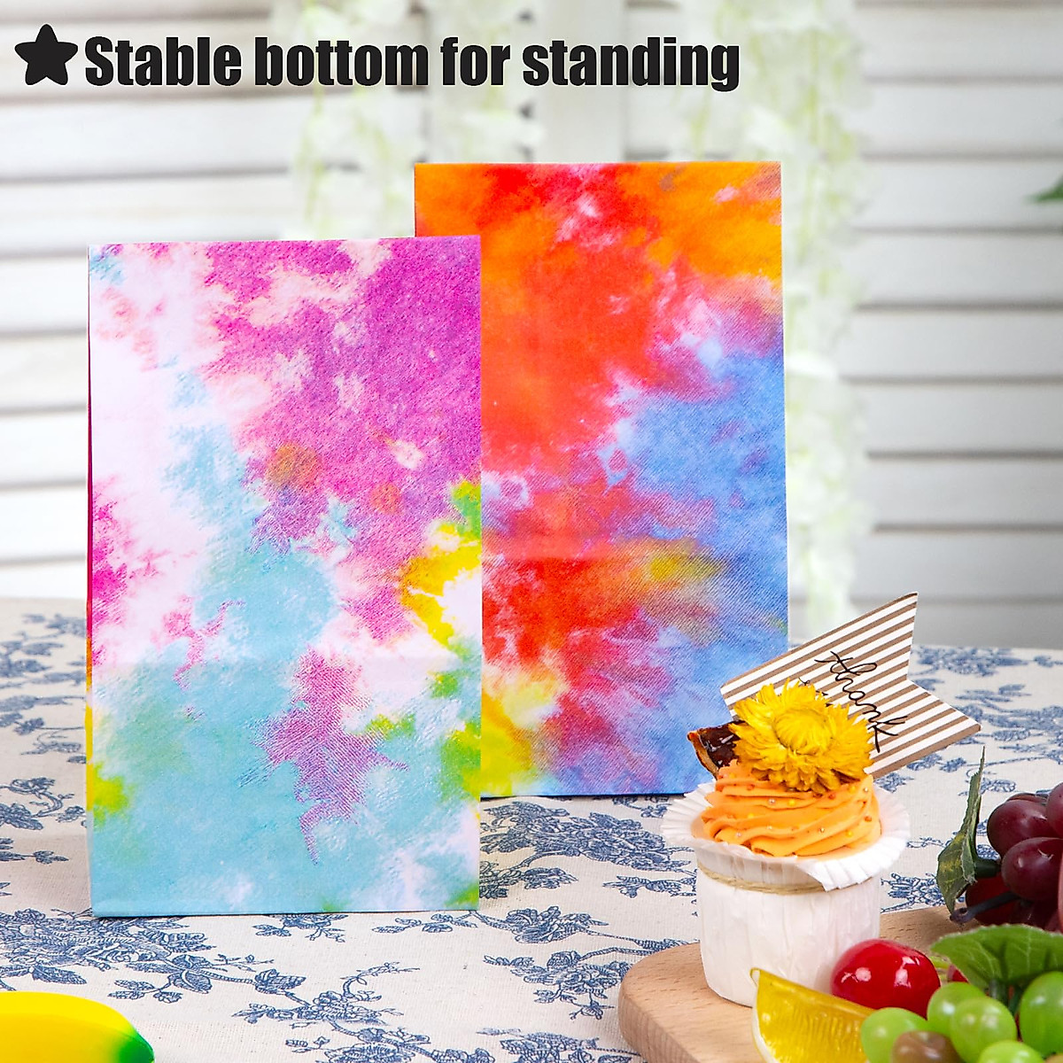 JOHOUSE 54PCS treat bags,paper lunch bags,party favor bags for kids birthday,tie dye party favors paper gift bags for Birthdays,Baby Shower,weddings,Party Favor,Holiday Presents