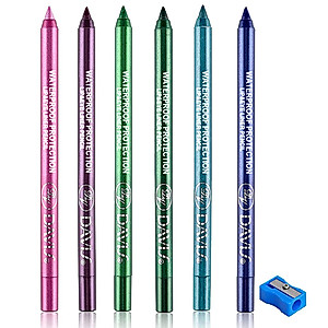 KARNAR 6Pcs Deep Sea Blue Green Colored Shimmer Glitter Gel Eyeliner Pencil Pen Set, Shimmer Metallic Glitter Eye Liner Shadow Pencils colorful Kit delineadores de colores para ojos D2
