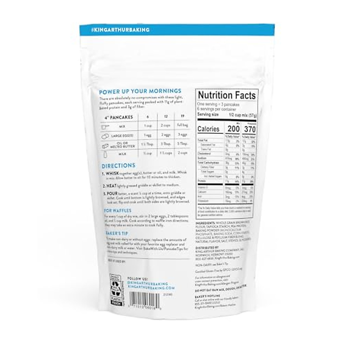 King Arthur Flour Gluten Free Protein Pancake Mix, Non-GMO Project Verified, No Sugar Added, Non-Dairy, 12 Oz